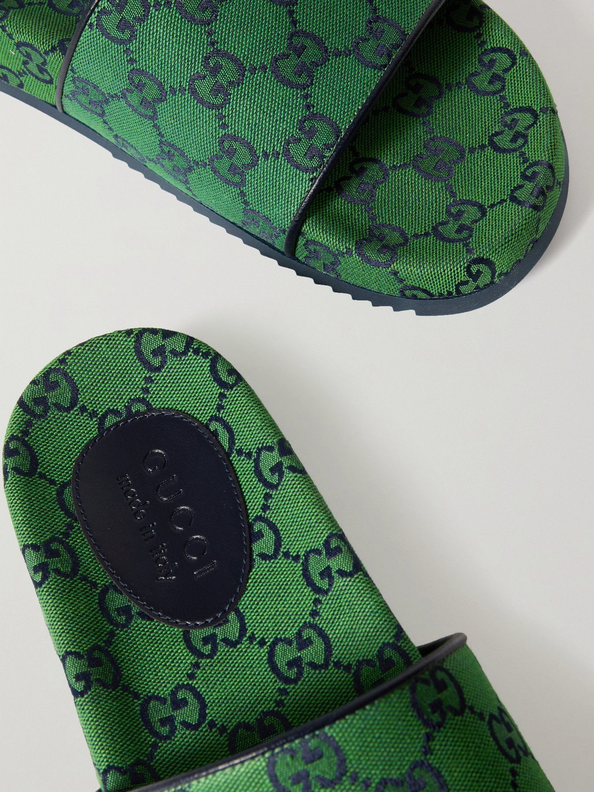 GUCCI - Logo-Jacquard Canvas Slides - Green Gucci