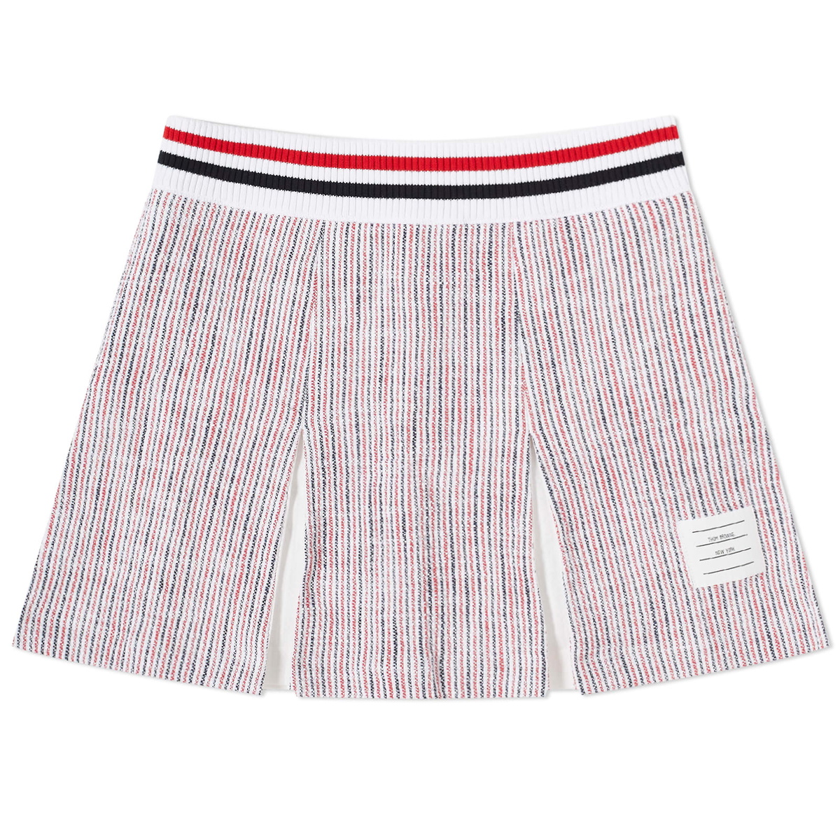 Thom Browne Women's Mini Box RWB Pleat Tweed Skirt in White Thom Browne