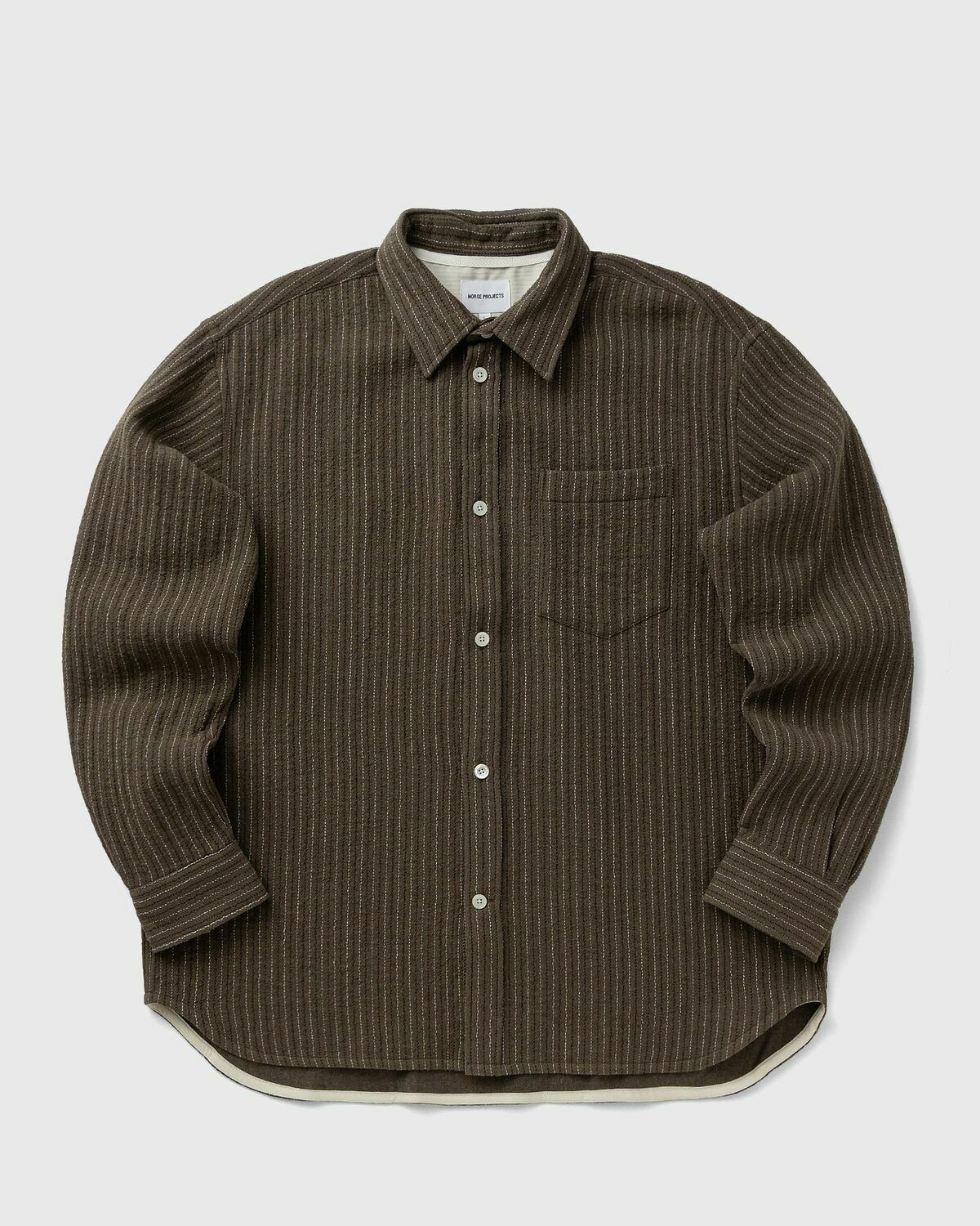 Norse Projects Mo Oversized Wool Stripe Shirt Brown Mens Longsleefe ...