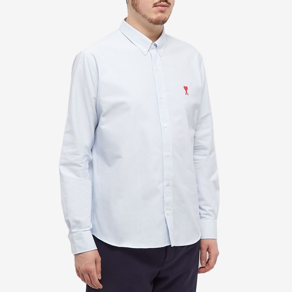 AMI Men's Stripe Logo Button Down Oxford Shirt in SkyBl&Wht AMI