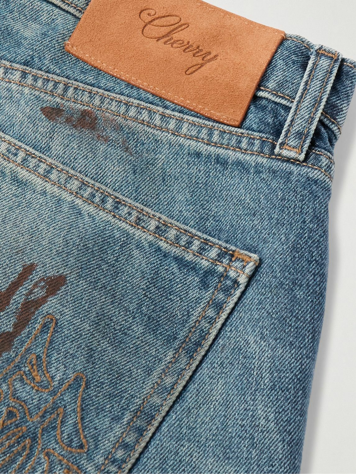 Cherry Los Angeles - Straight-Leg Logo-Embroidered Paint-Splattered ...