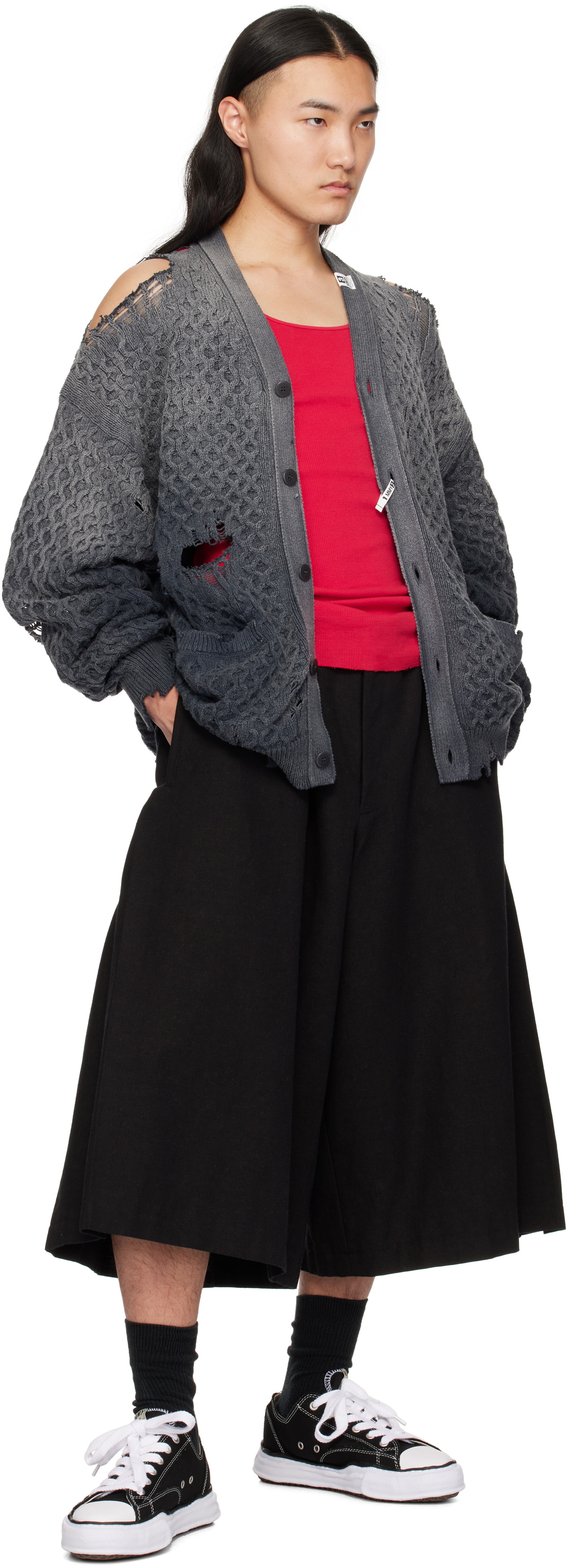 Maison MIHARA YASUHIRO Gray Sun Faded Like Knit Cardigan Maison MIHARA ...