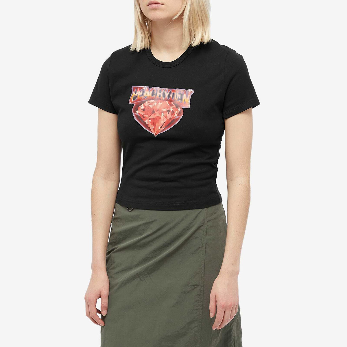 Peachy Den Women's Logo Baby T-Shirt in Black Peachy Den