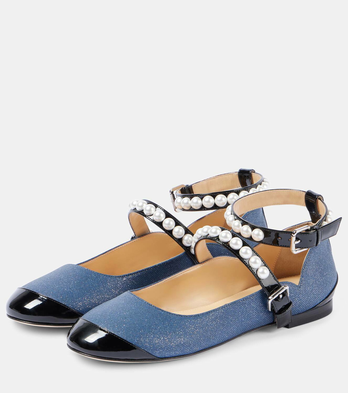 Mach & Mach Embellished denim Mary Jane flats MACH & MACH