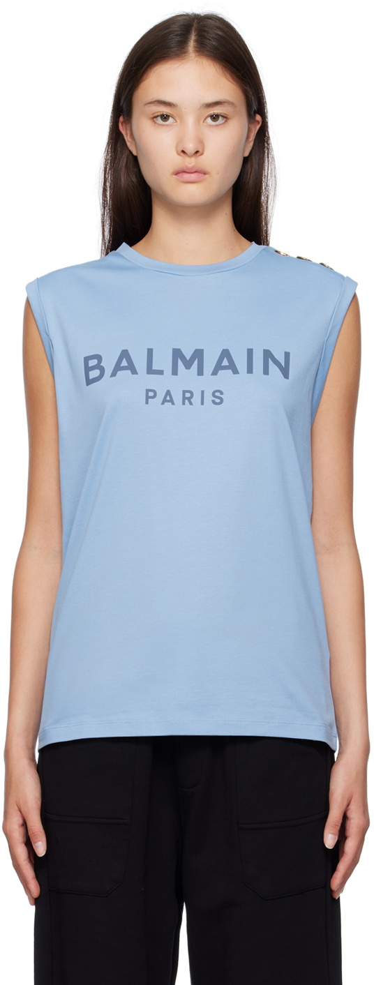 Balmain Blue Printed Tank Top Balmain