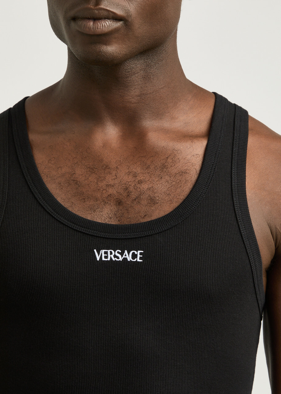 Versace Logo-embroidered Stretch-cotton Vest Black Versace