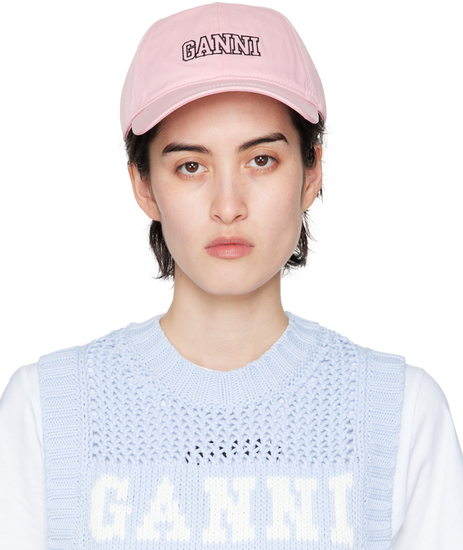 GANNI Pink Embroidered Logo Cap GANNI