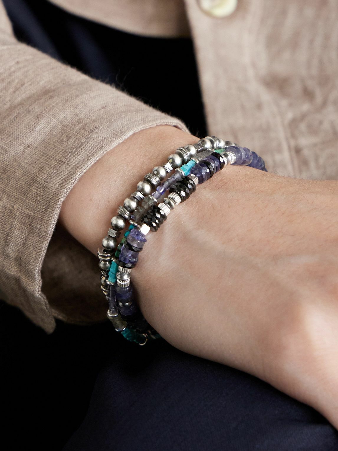 Peyote Bird - Set of Three Sterling Silver Multi-Stone Beaded Bracelets ...