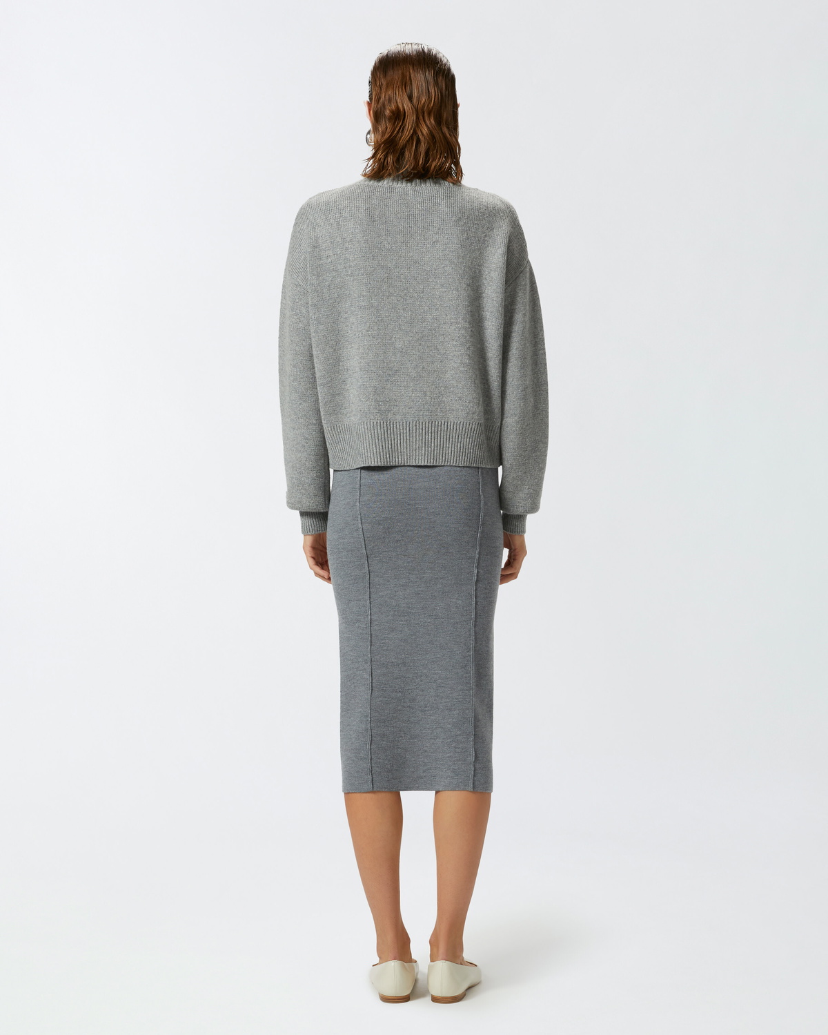 Pinko Wool Knit Pencil Skirt Folklore Grey Pinko