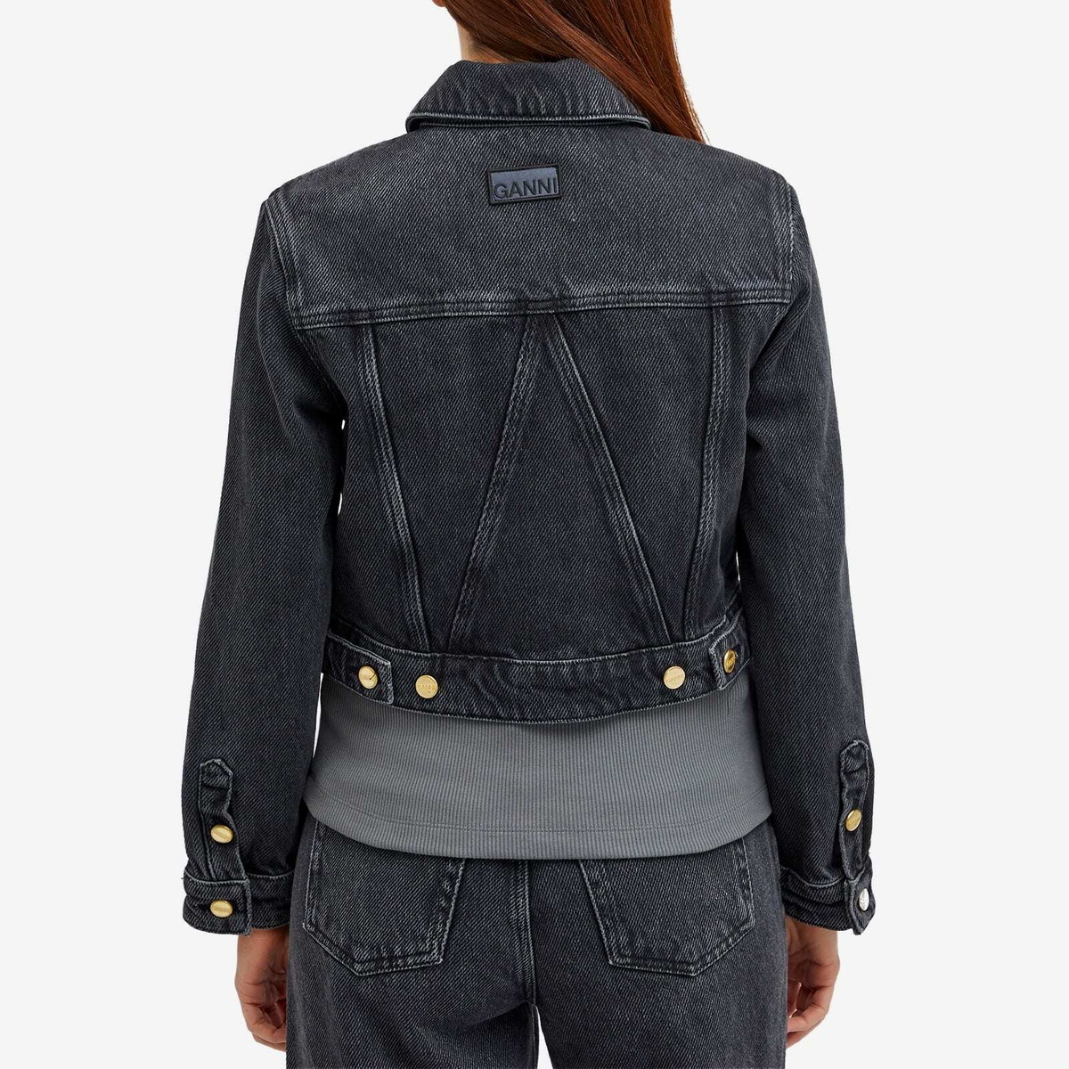 GANNI Women's Denim Crop Jacket in Washed Black/Black GANNI