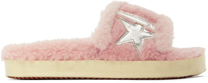 Golden Goose Pink Shearling Poolstar Sandals Golden Goose Deluxe Brand