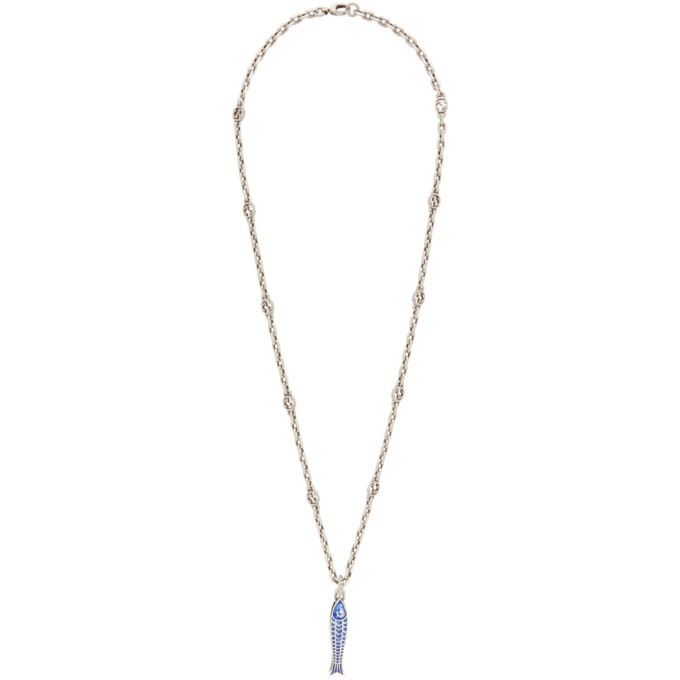 Gucci Silver Interlocking G Fish Necklace Gucci