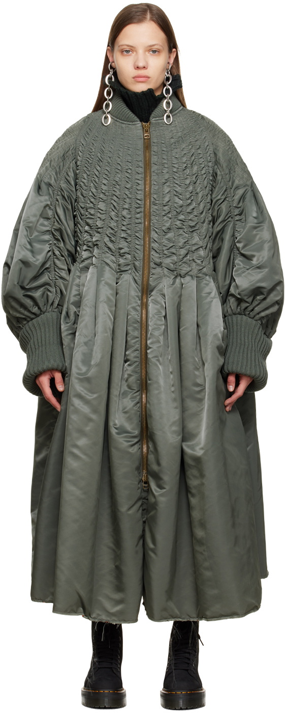 Junya Watanabe Green Ruched Bomber Jacket Junya Watanabe