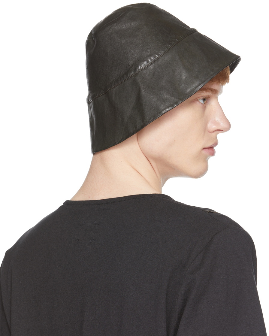 FREI-MUT Green Leather Selim Bucket Hat FREI-MUT