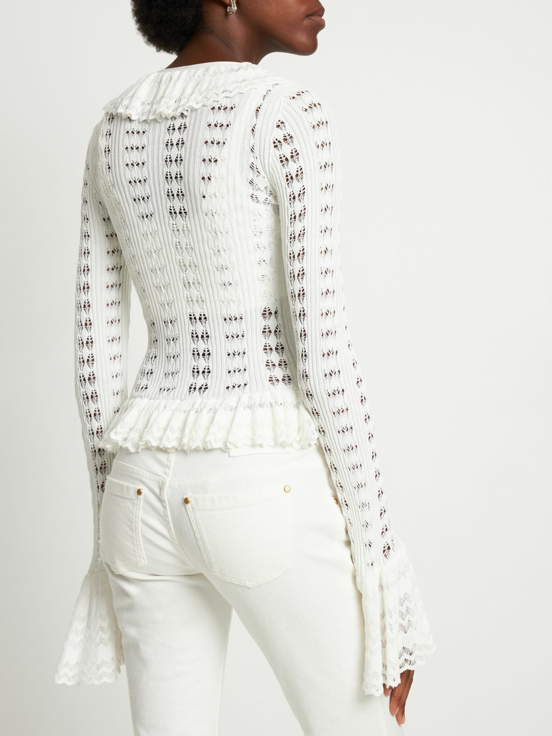 BLUMARINE Viscose & Cotton Pointelle Knit Twin Set Blumarine