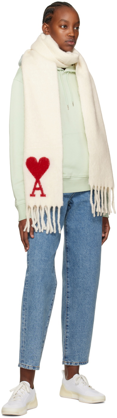 AMI Paris Off-White Oversized Ami De Cœur Scarf AMI