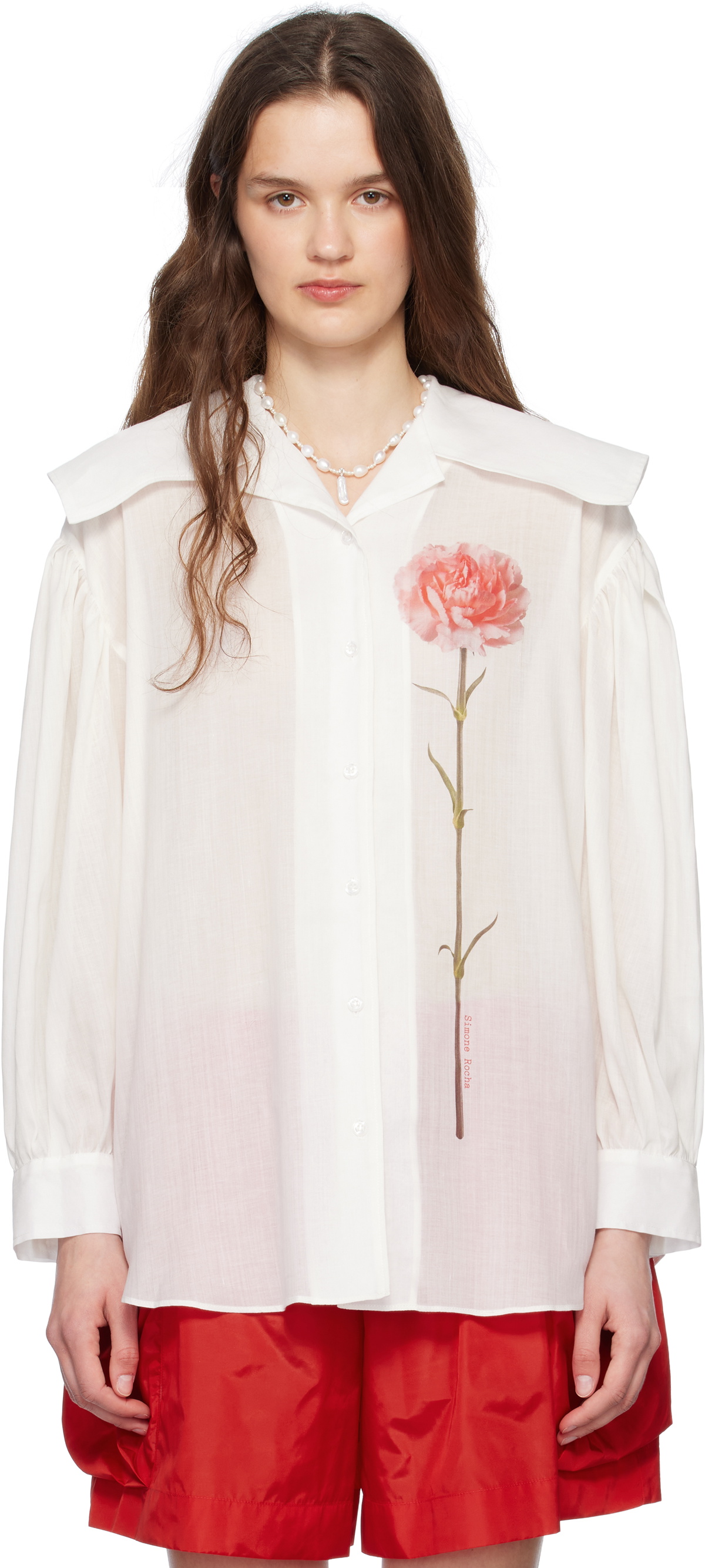 Simone Rocha White Carnation Sailor Collar Shirt Simone Rocha