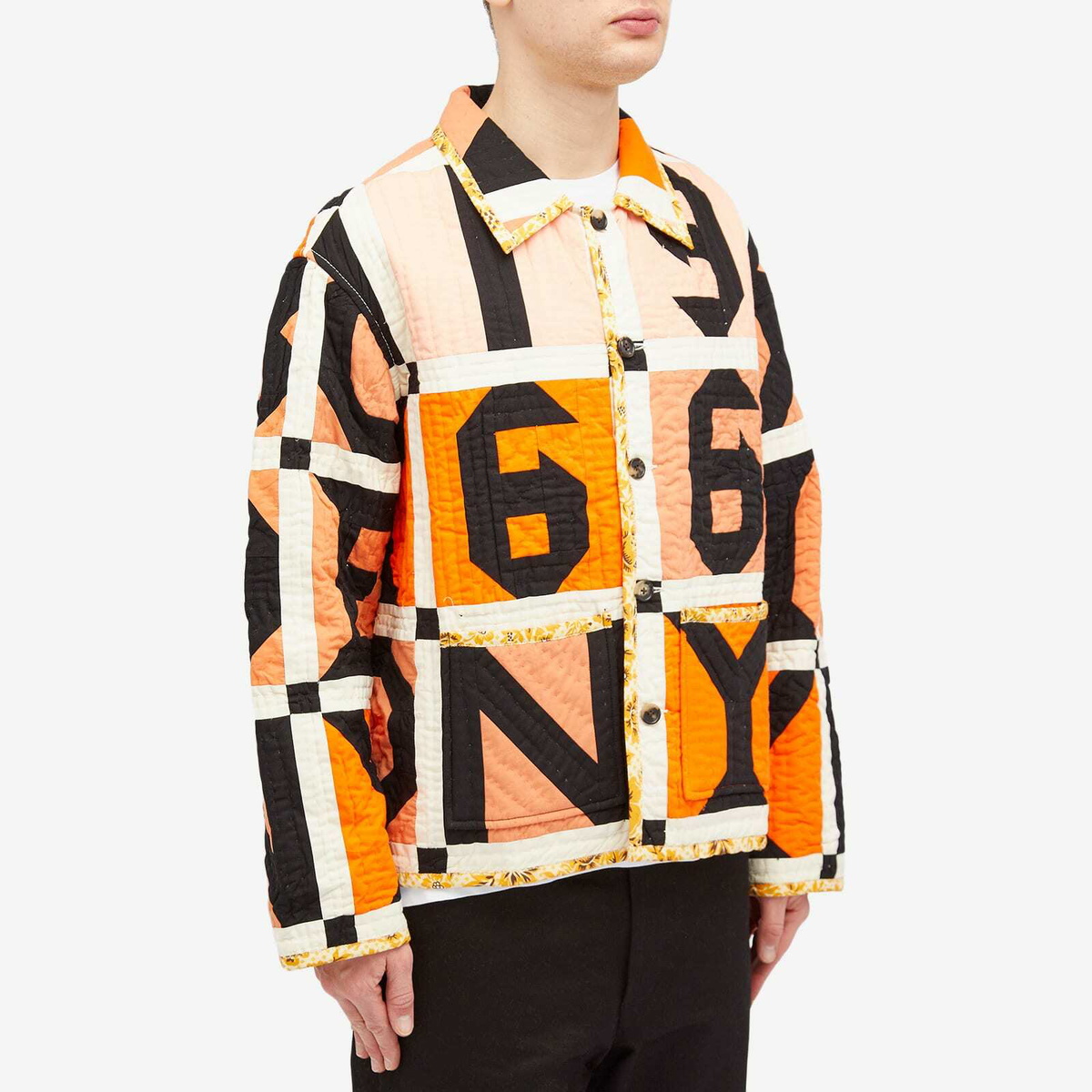 Bode Men's Letter Block Quilted Jacket in Orange Bode