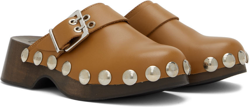 GANNI Brown Studded Clogs GANNI