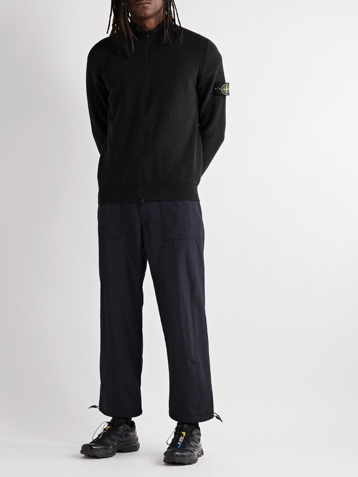 Stone Island - Logo-Appliquéd Ribbed Cotton Zip-Up Cardigan - Gray ...