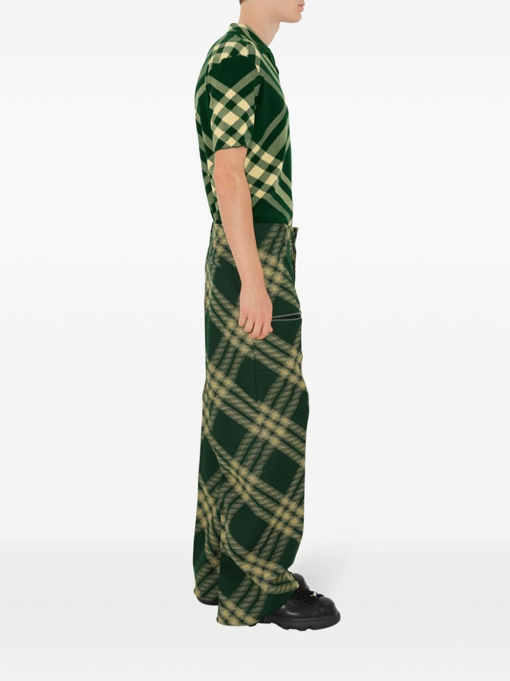 Burberry Green Checked Wool Polo Shirt Burberry