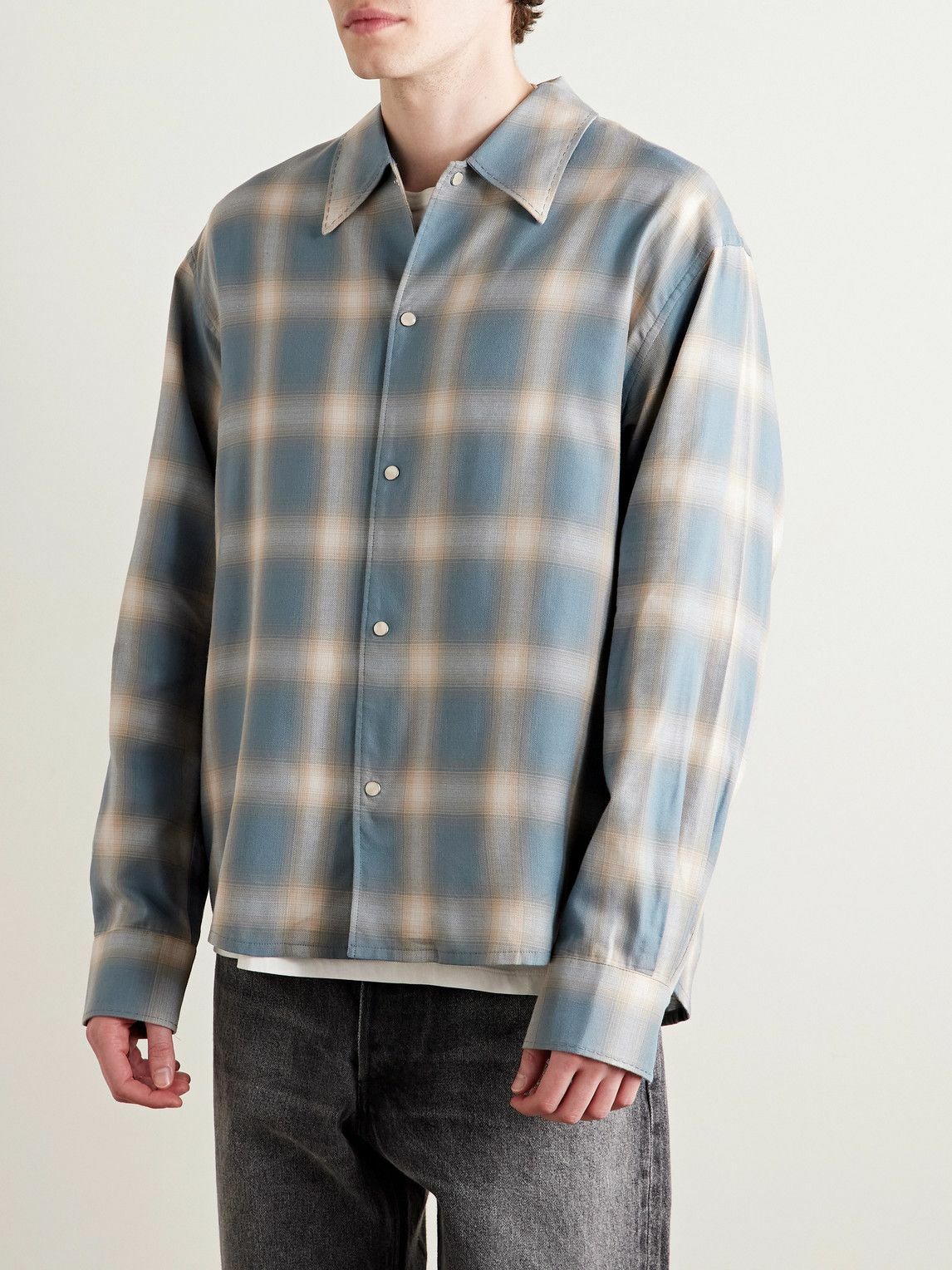 SECOND / LAYER - Checked Cotton-Blend Flannel Shirt - Blue Second/Layer