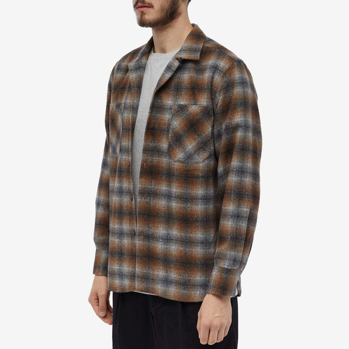 Universal Works Men's Wool Flannel Work Shirt in Brown Check Universal ...