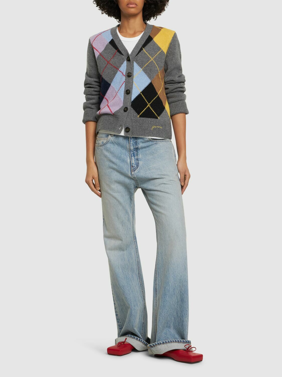 GANNI - Harlequin Wool Blend Knit Cardigan GANNI
