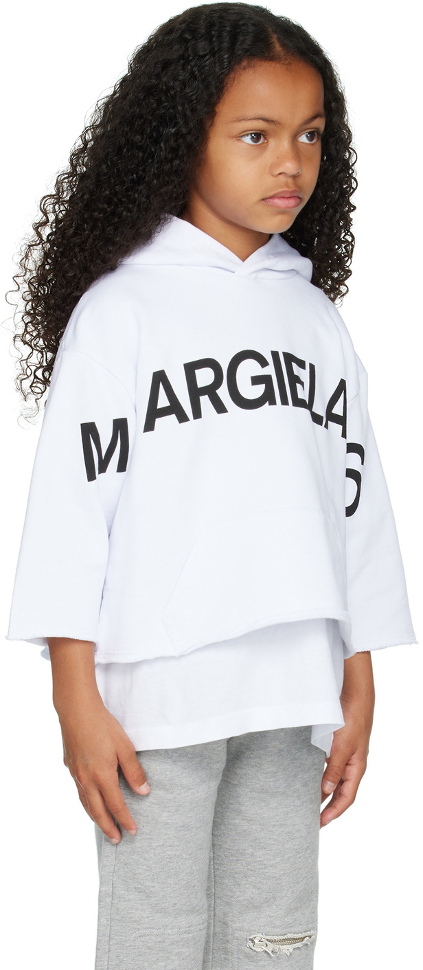 MM6 Maison Margiela Kids White Cropped Hoodie MM6 Maison Margiela