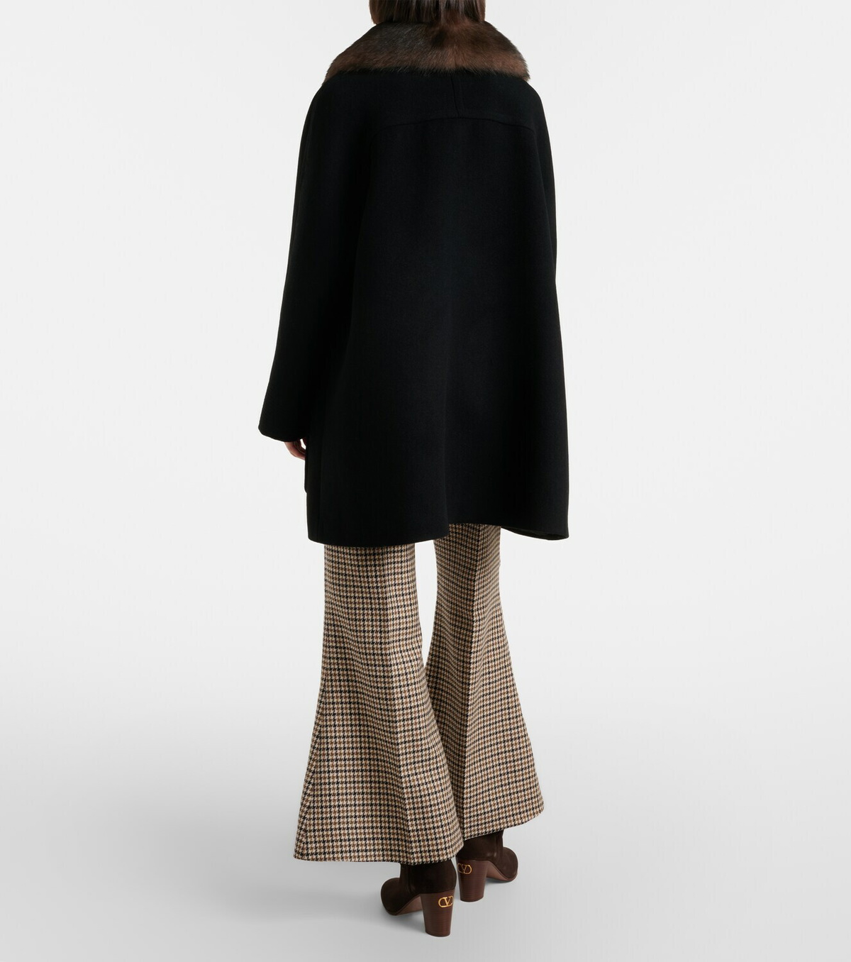 Valentino Houndstooth cropped virgin wool flared pants Valentino
