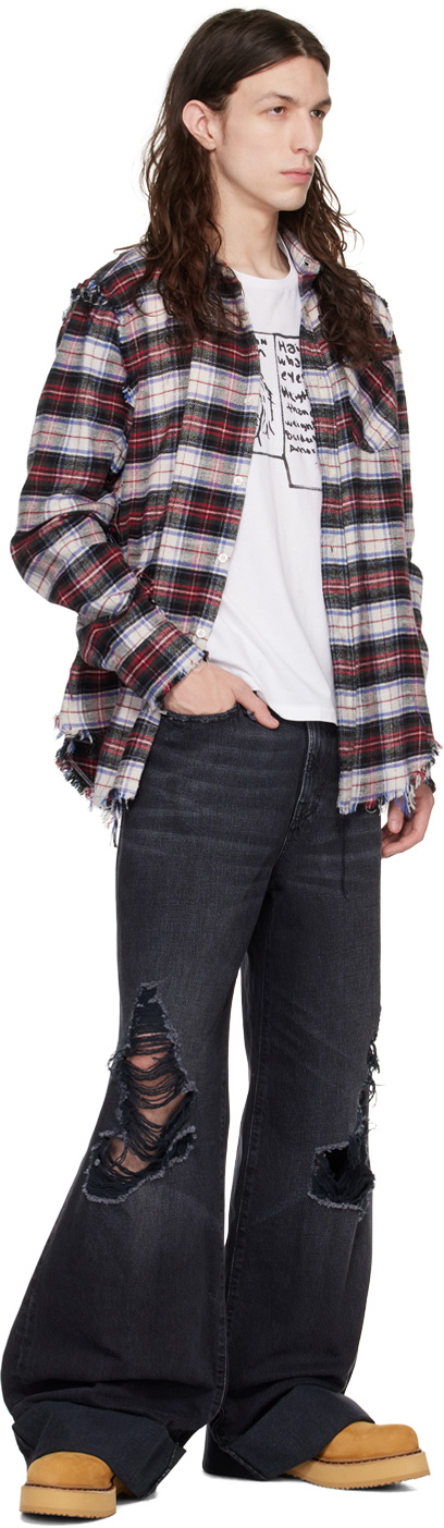 R13 Red & White Shredded Seam Shirt R13