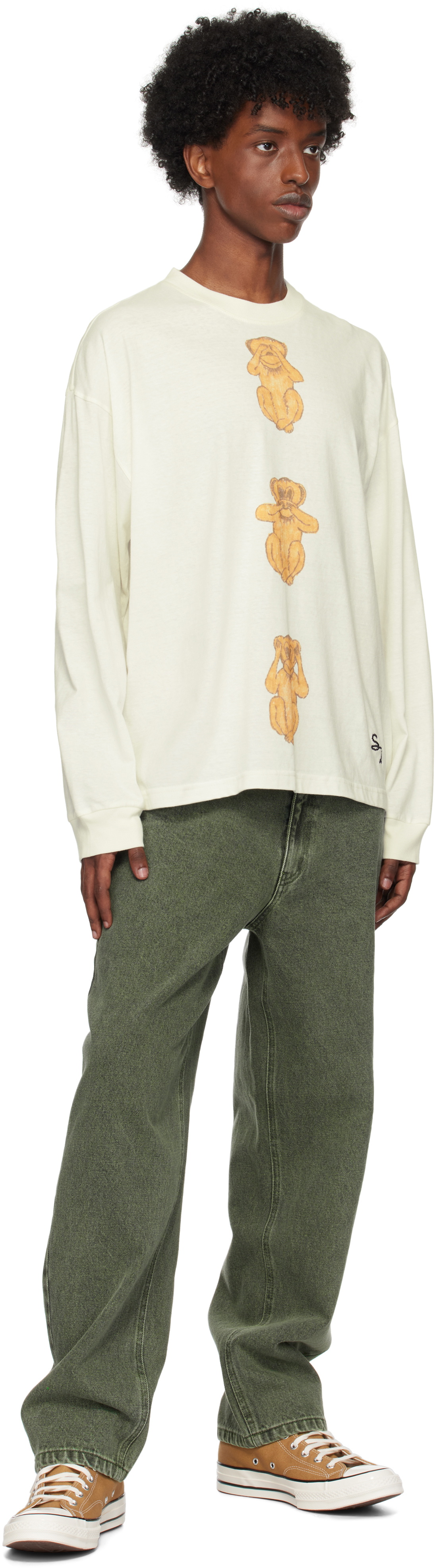 Small Talk Studio SSENSE Exclusive White Hand-Drawn Monkeys Graphic T ...