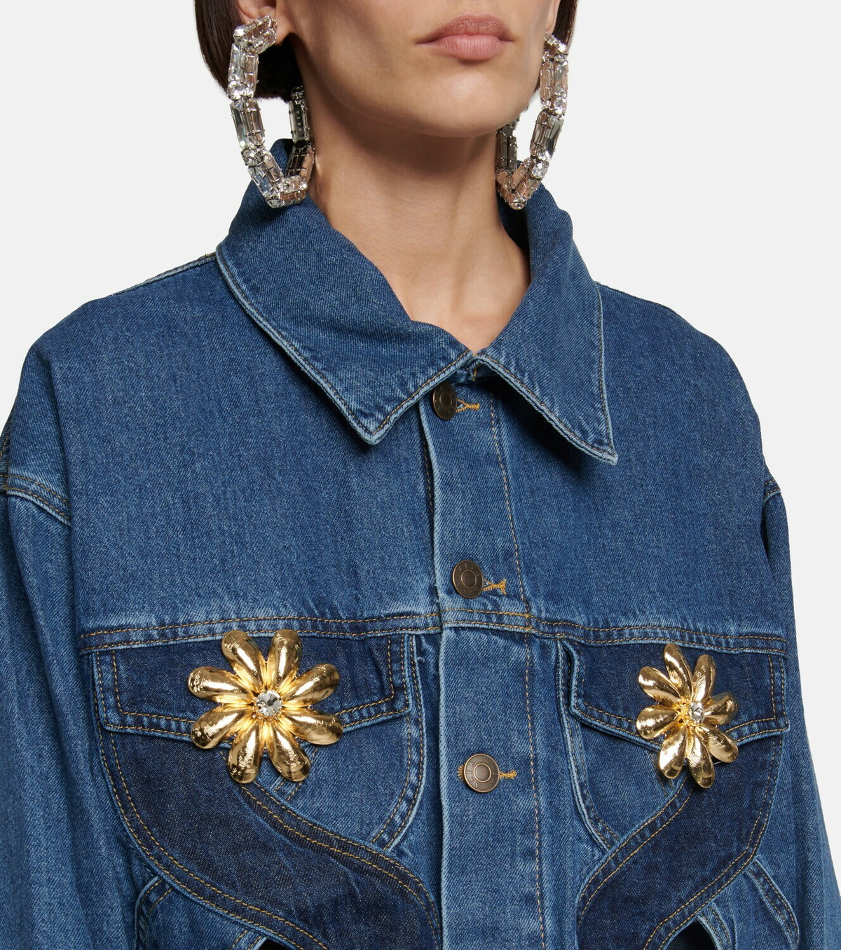 Area - Embellished cutout denim jacket AREA
