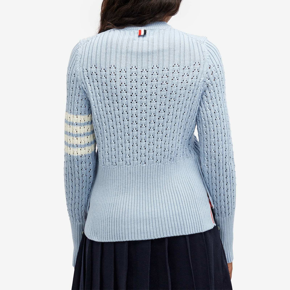 Thom Browne Women's Pointelle Rib Stitch Wool Jumper in Light Blue Thom ...