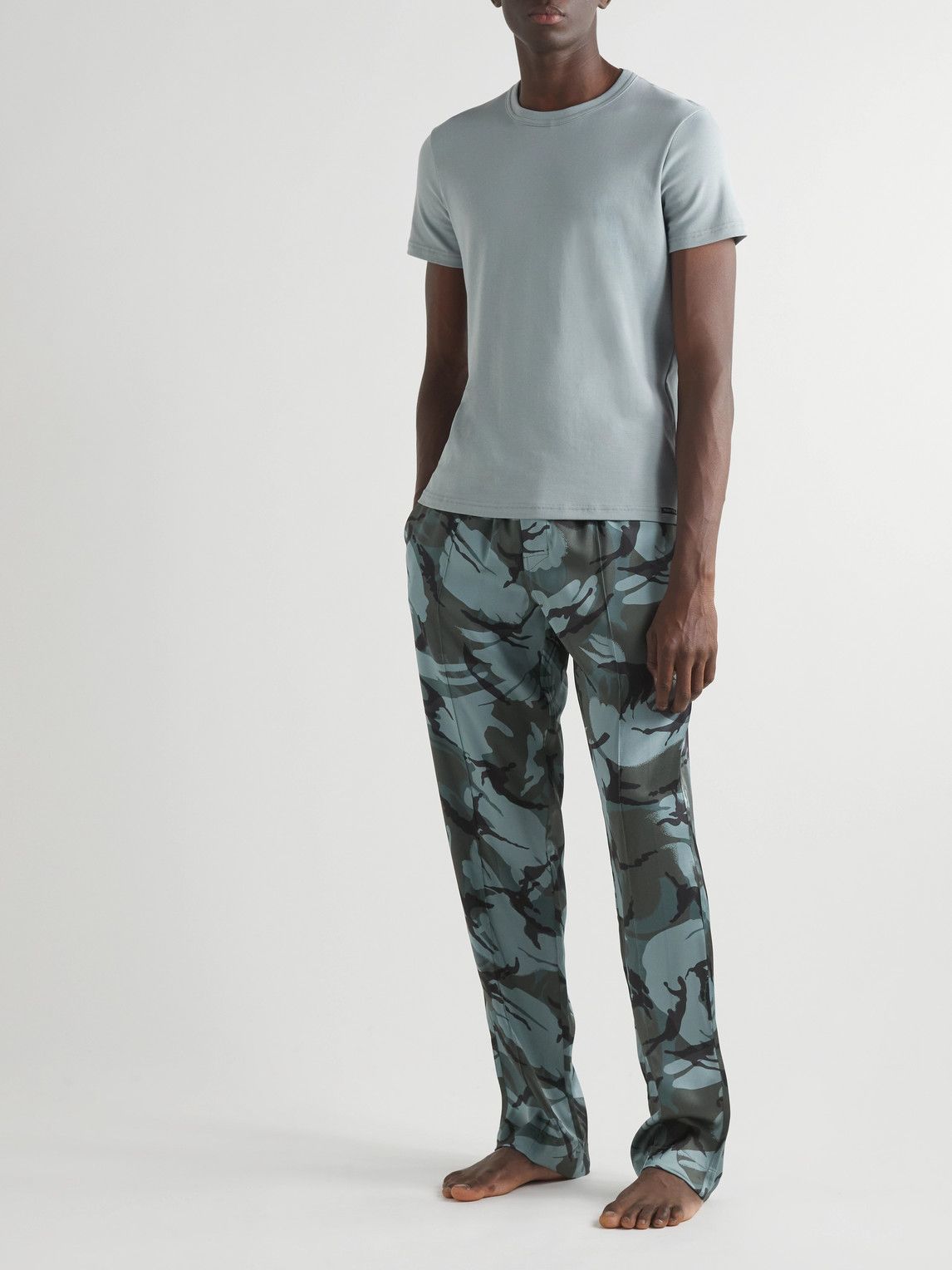 Tom Ford Velvet Trimmed Printed Stretch Silk Satin Pyjama Trousers
