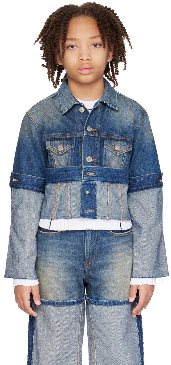 MM6 Maison Margiela Kids Blue Paneled Denim Jacket MM6 Maison Margiela