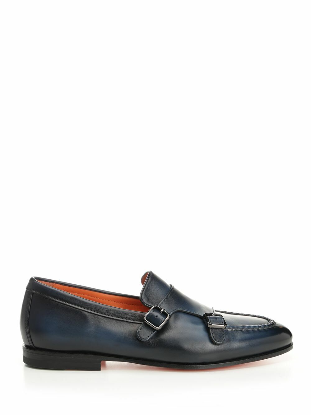 Santoni Dong Double Monk Leather Blu Santoni