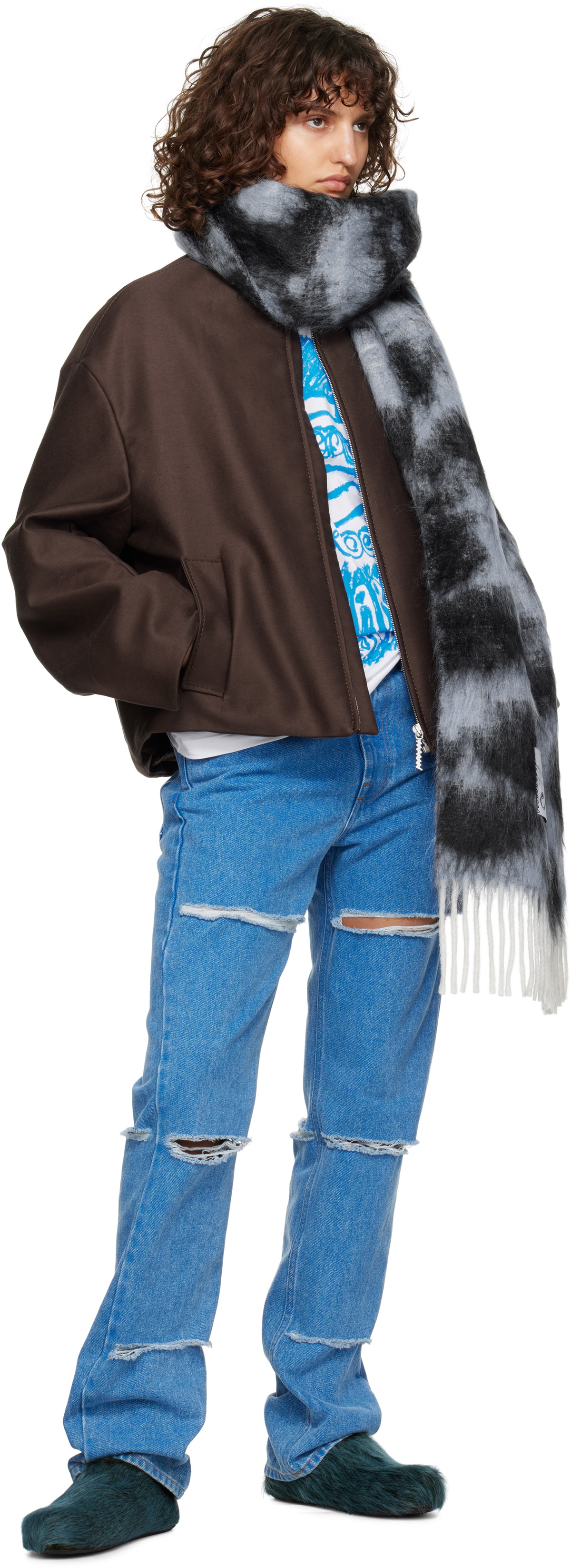 Marni Blue & Black Wool & Mohair Scarf Marni