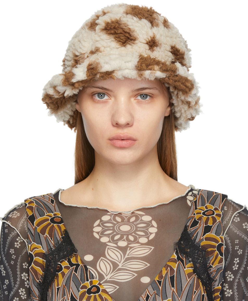 Anna Sui Brown & Off-White Faux-Shearling Bucket Hat Anna Sui