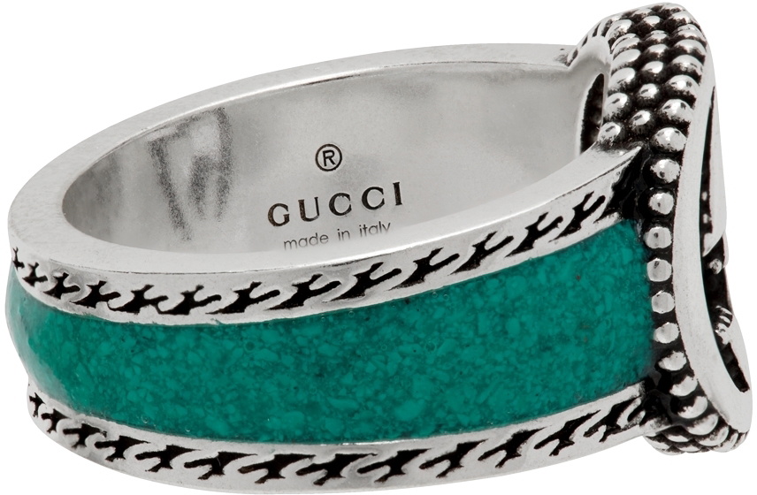 Gucci Silver & Green Interlocking G Signet Ring Gucci