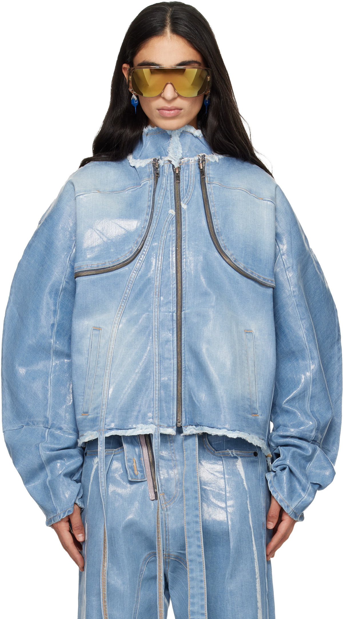 Ottolinger Blue Glazed Denim Zip Jacket Ottolinger
