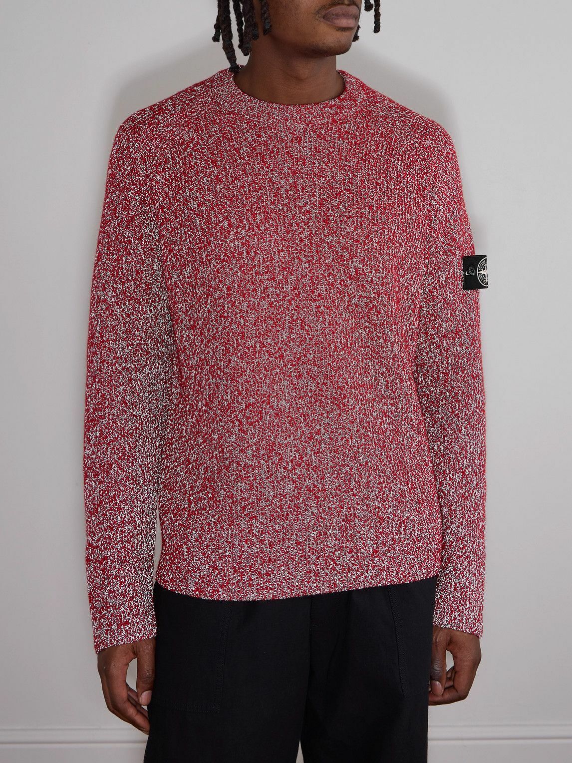 Stone Island - Reflective Logo-Appliquéd Ribbed-Knit Sweater - Red ...
