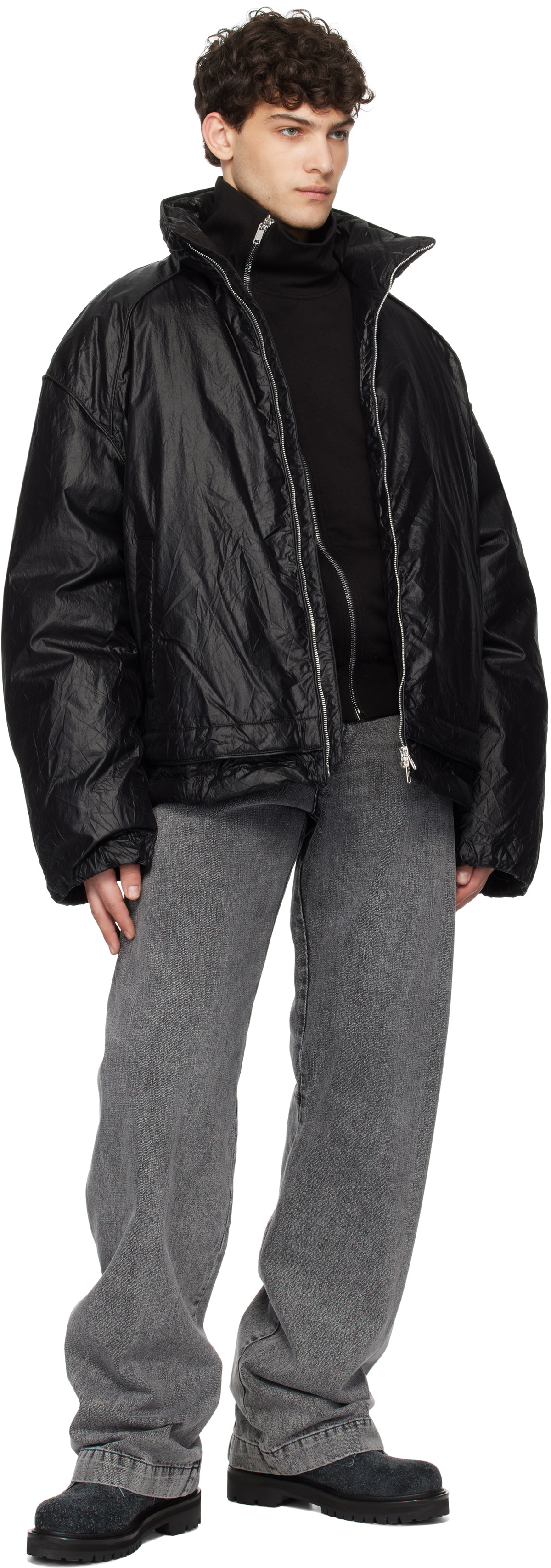 Juun.J Black Wrinkle Goose Down Jacket Juun.J
