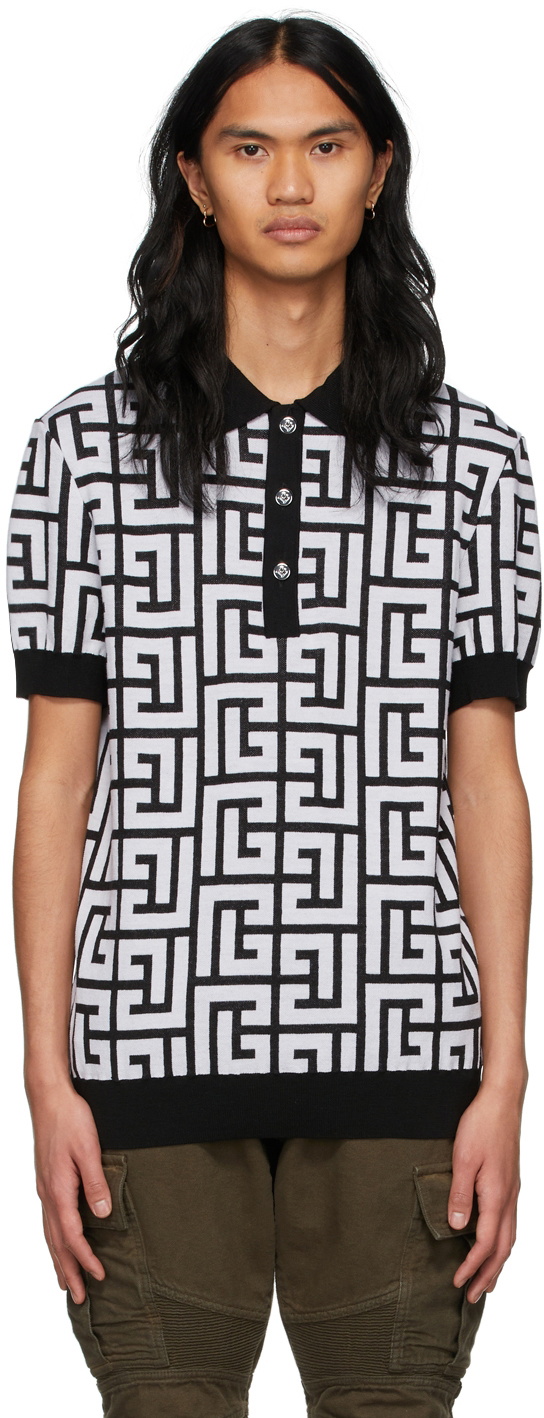 Balmain Black & White Wool Polo Balmain