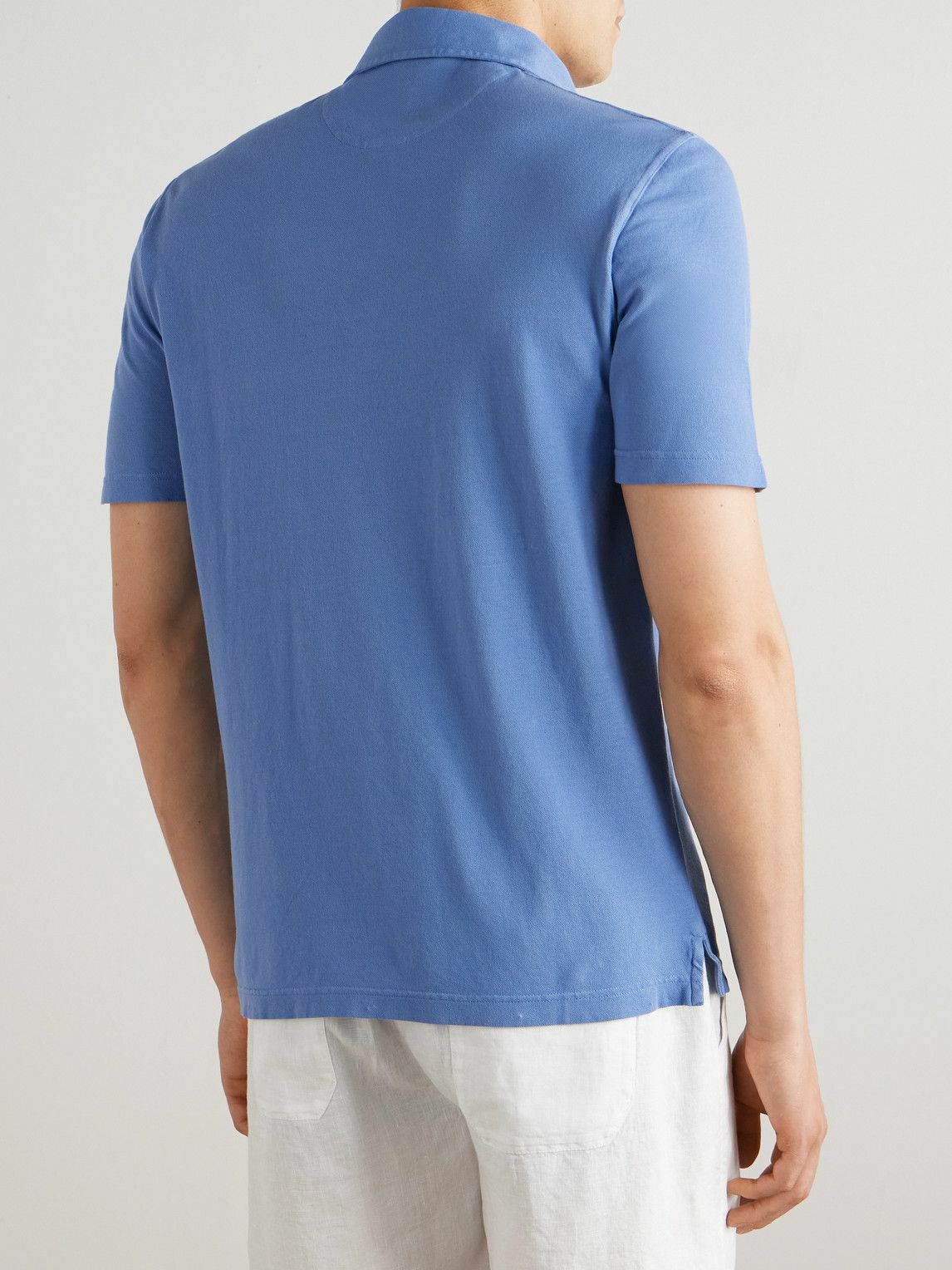 FEDELI - Slim-Fit Cotton-Piqué Polo Shirt - Blue Fedeli