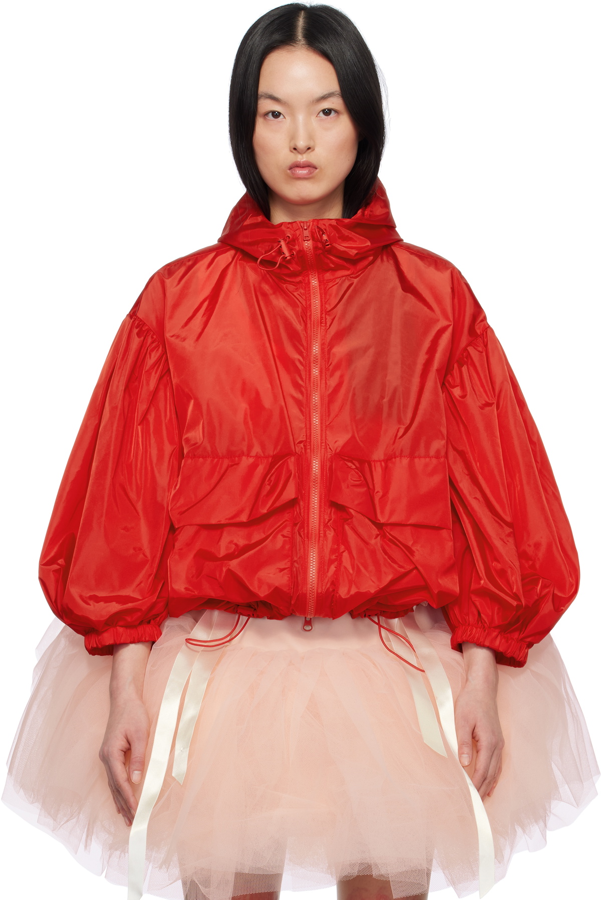 Simone Rocha Red Cargo Pocket Puff Sleeve Drawstring Jacket Simone Rocha