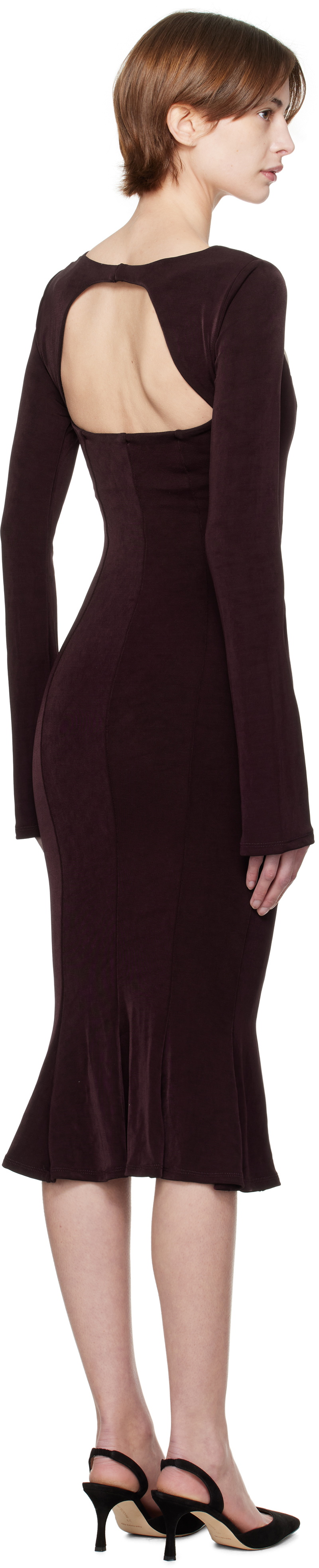 Mirror Palais Burgundy Cindy Supermodel Midi Dress Mirror Palais