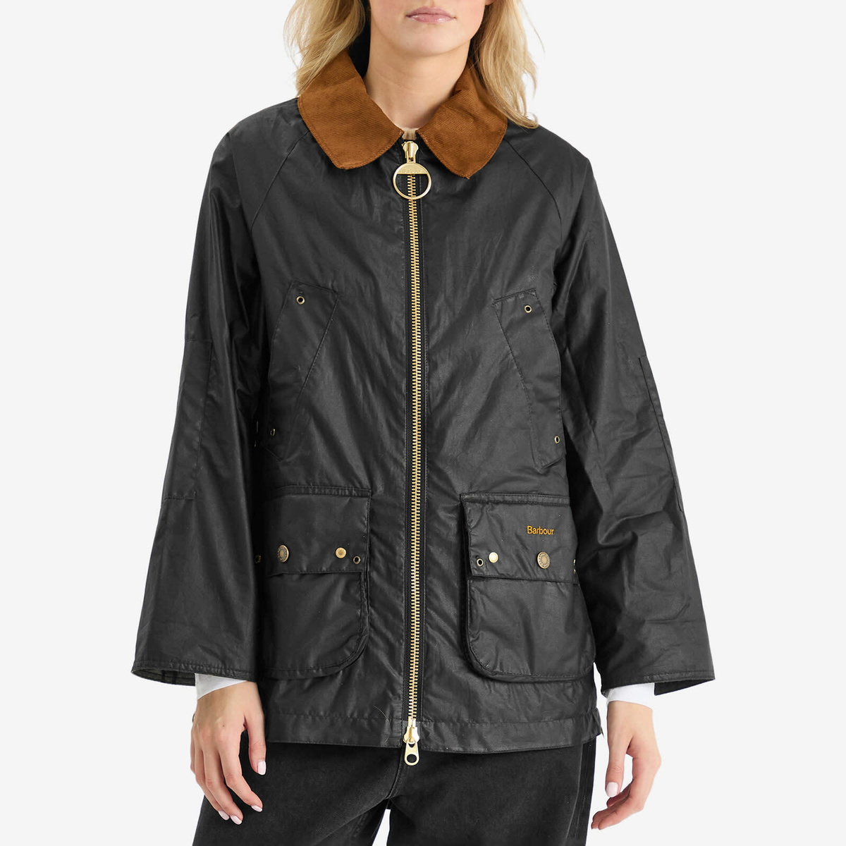 Barbour Women's Raelynn Wax Jacket in Black/Ancient Tartan Barbour