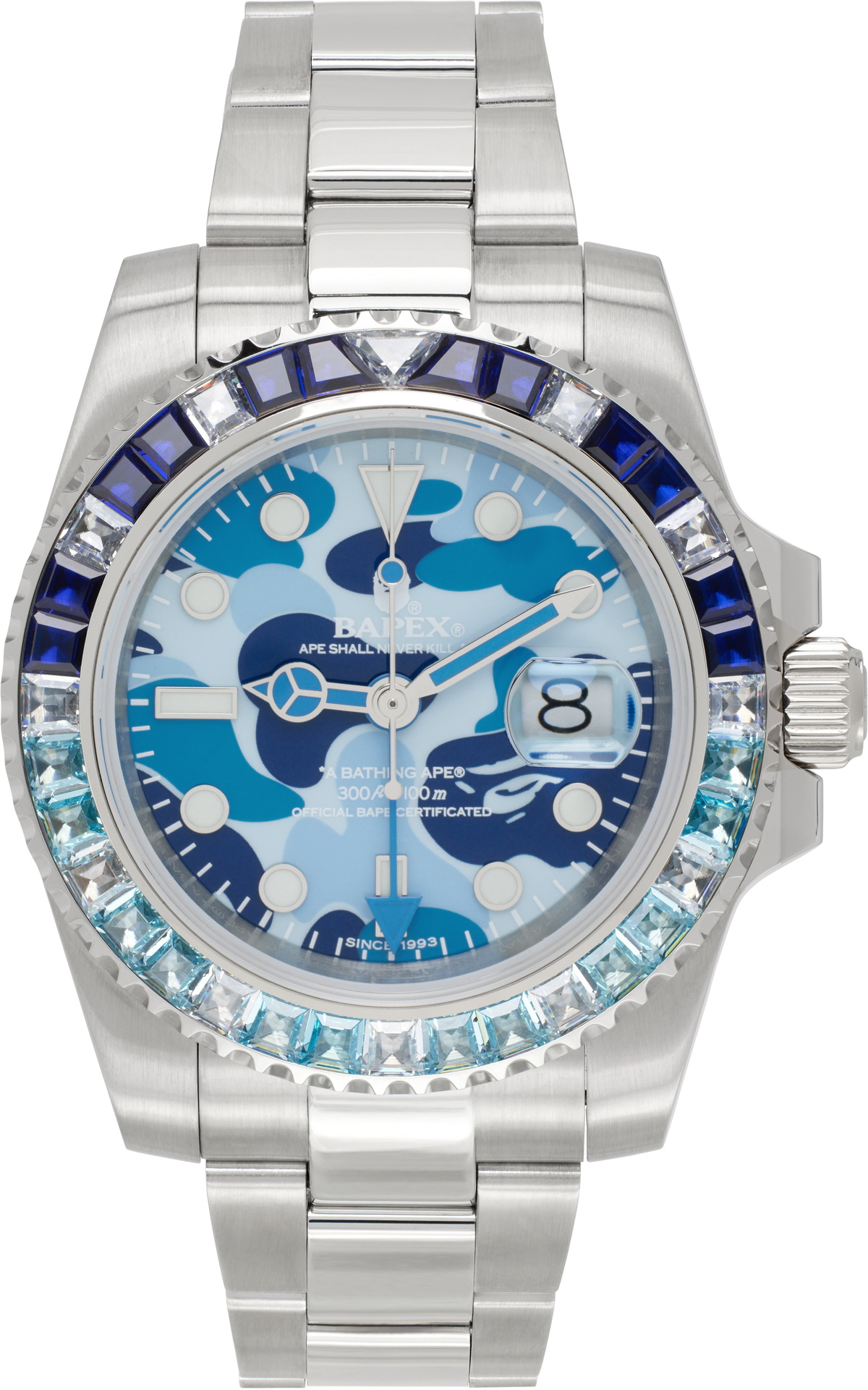 BAPE Silver & Blue Type 2 Camo Crystal Watch A Bathing Ape