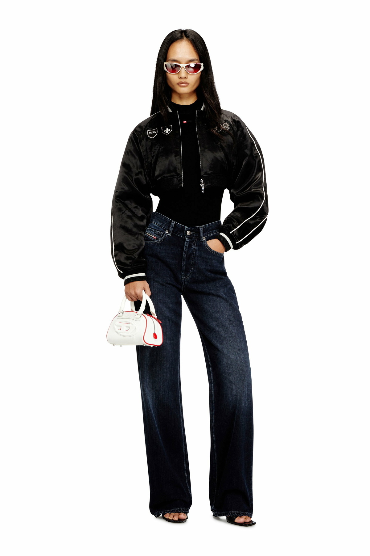 Diesel Cropped satin souvenir jacket - Jackets Womens in Black Diesel